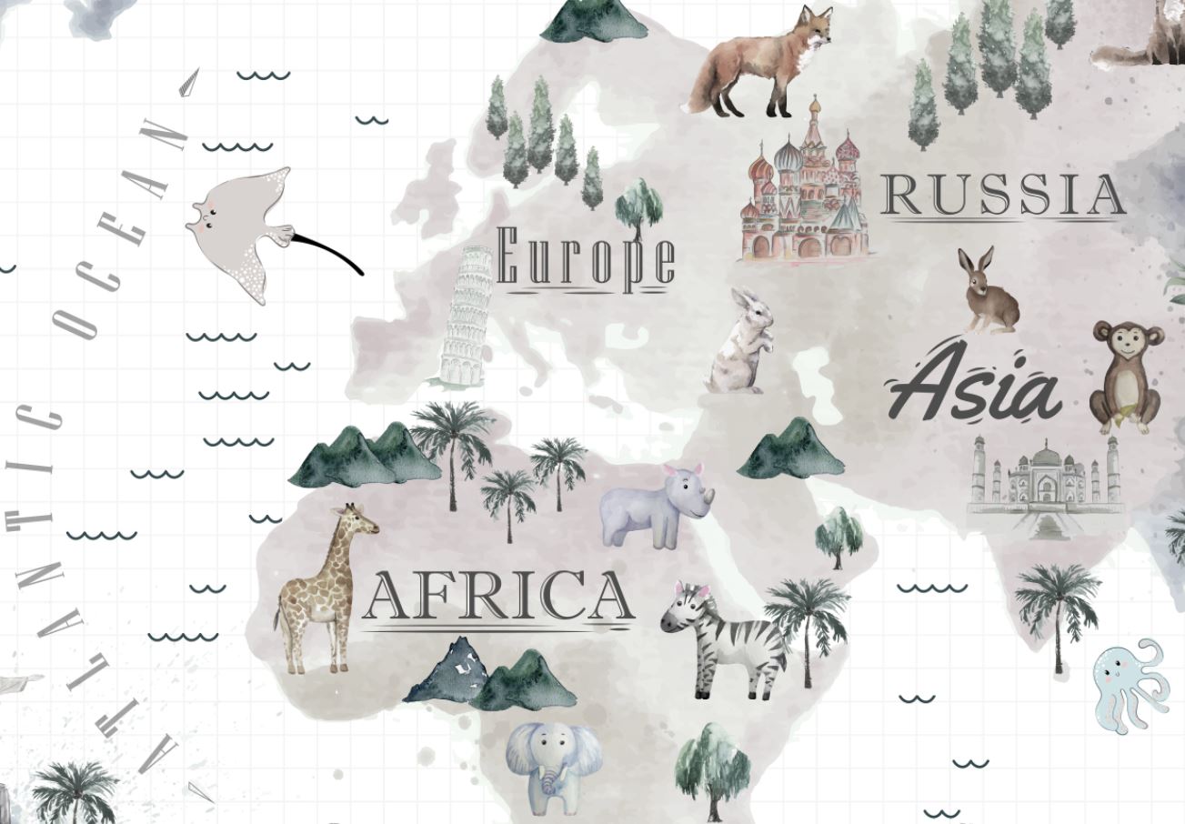 Educational world map for children's rooms design , For Digital Print.